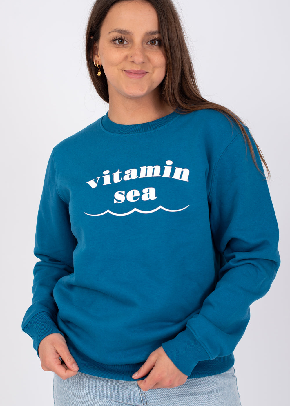 SurfGirl Vitamin Sea Recycled Sweatshirt in Mid Blue – The Beach ...